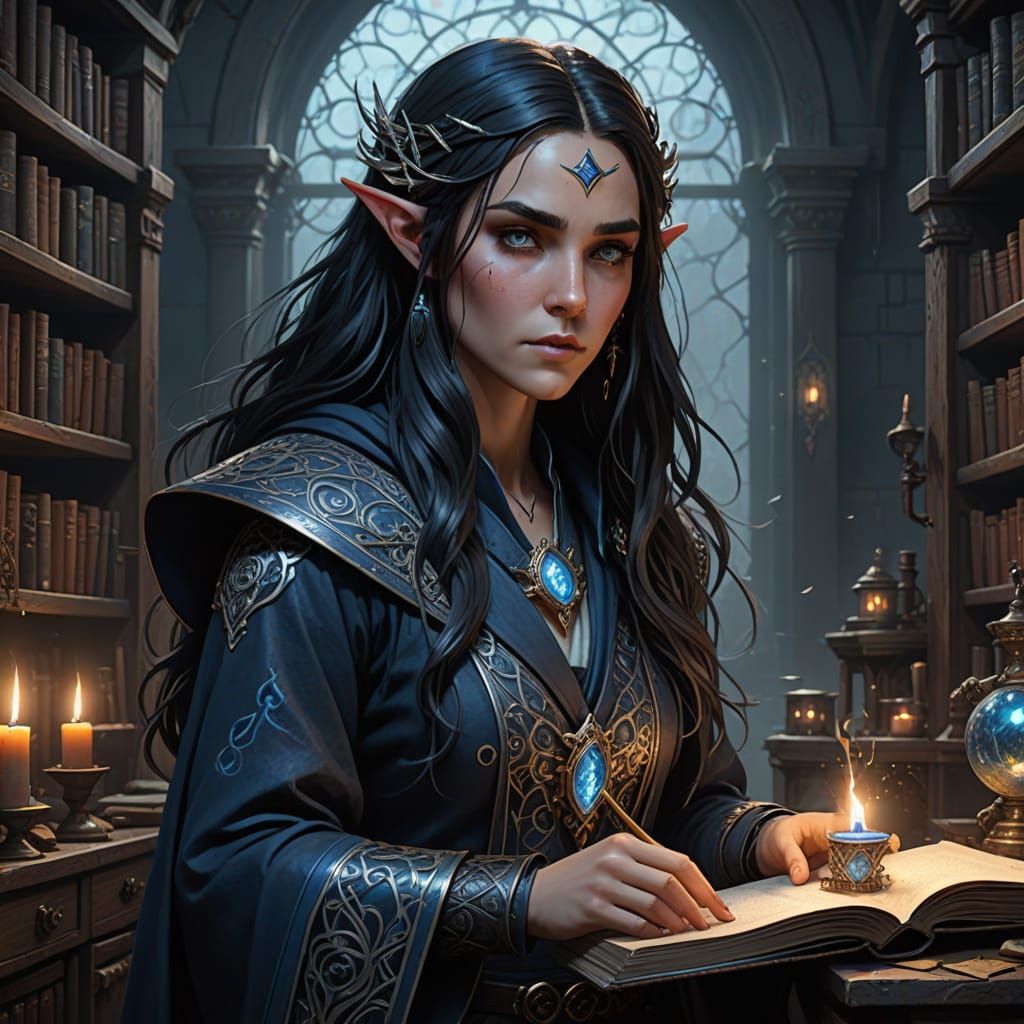 Ethereal Elven Sorceress in Mystical Alchemical Re... - AI Art