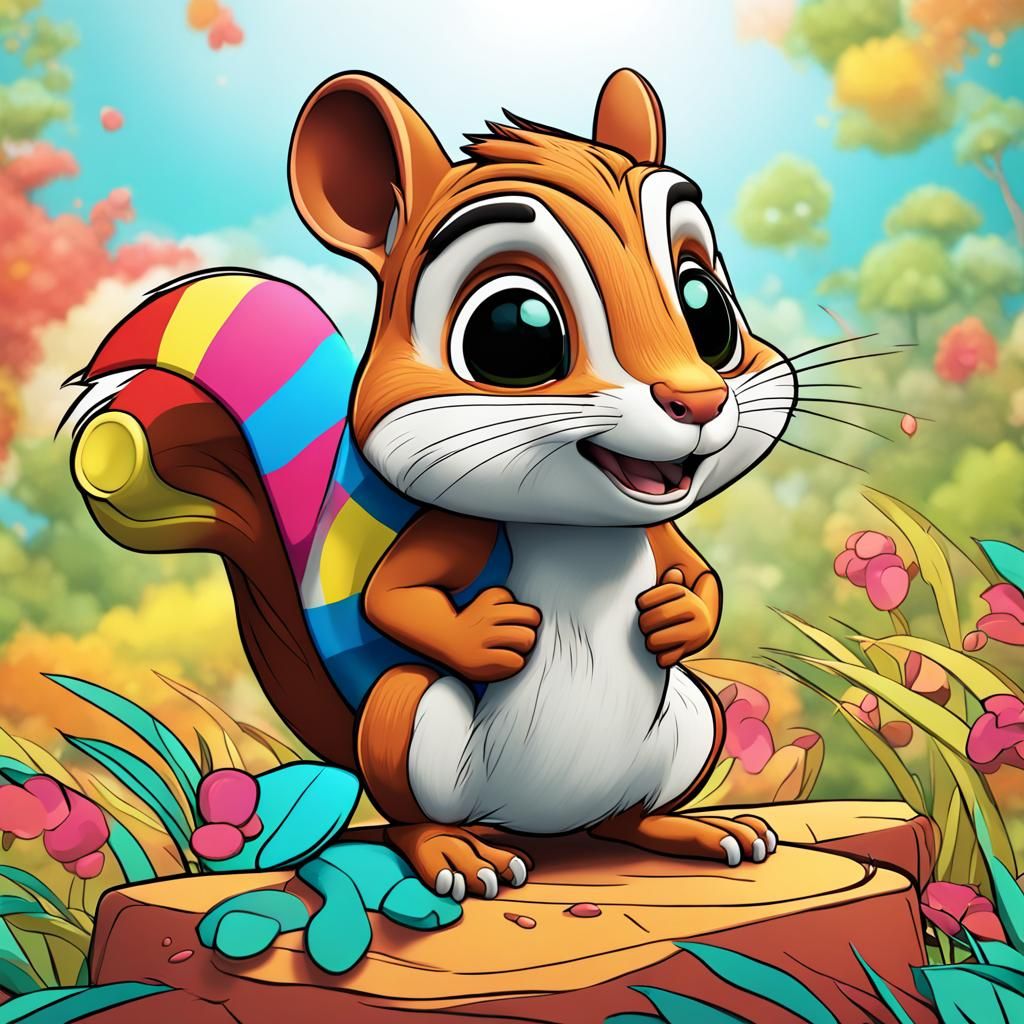 Line art coloring book of a colorful chipmunk, Pixar, Disney, concept ...