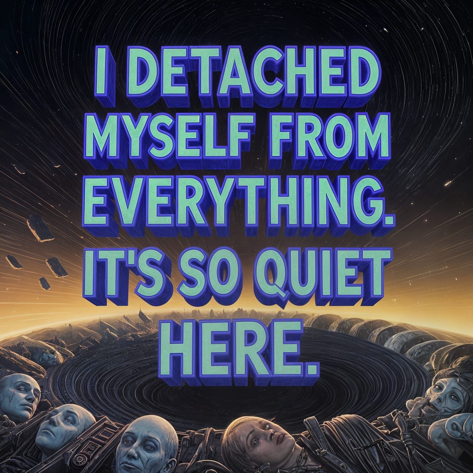 Ethereal Neon Typography Above a Dark, Twisted Aby... - AI Art