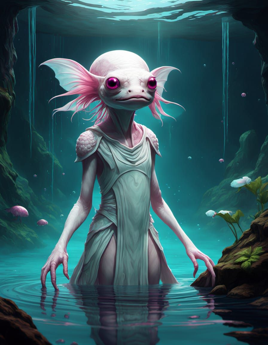 Ultrarealistic Axolotl in Subterranean Wonderland - AI Art