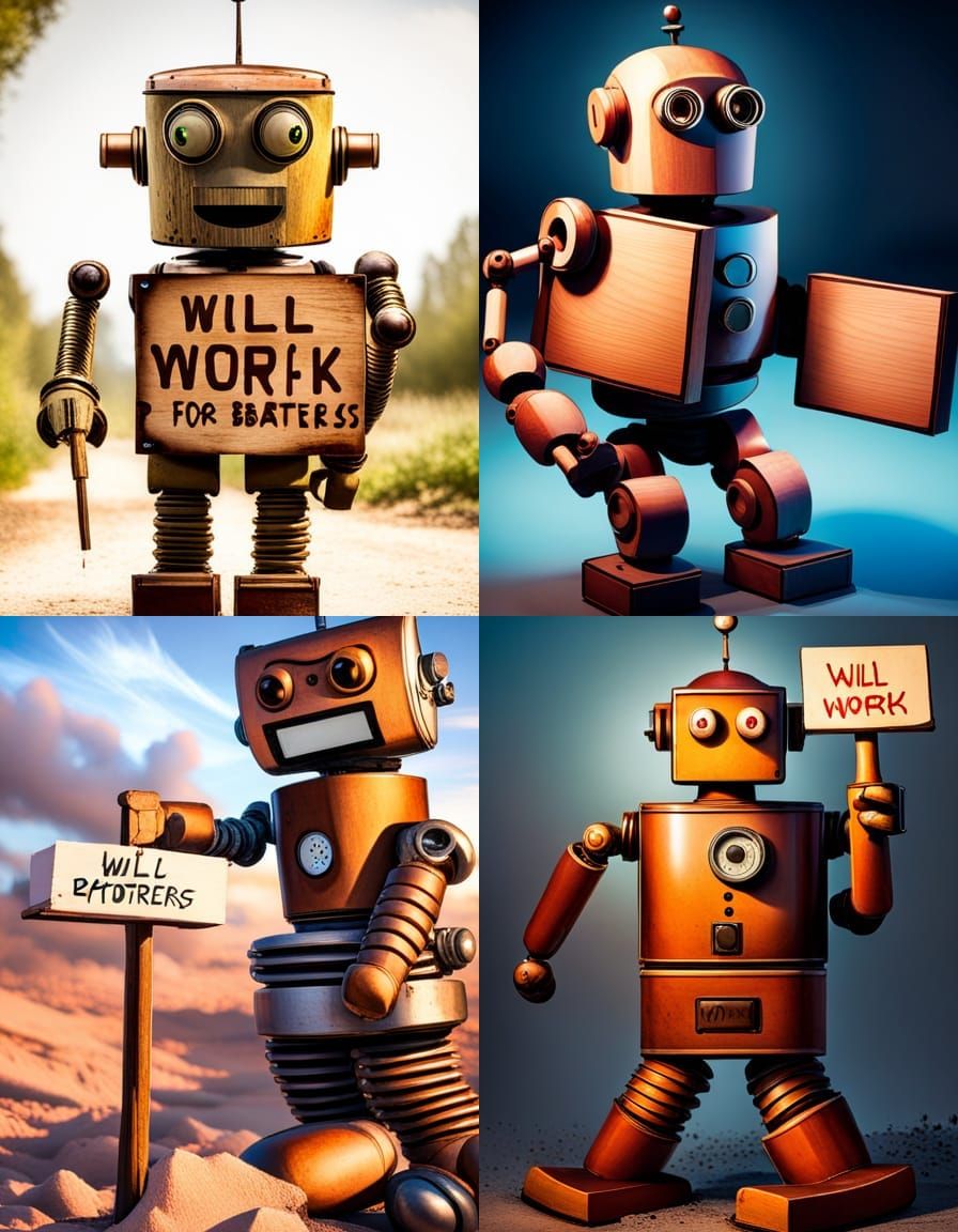 Rusty robots that need batteries - AI Generated Artwork - NightCafe Creator