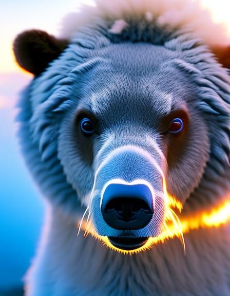 alluring bear alien, furry fuzzy fluffy blue fur, head and shoulders ...