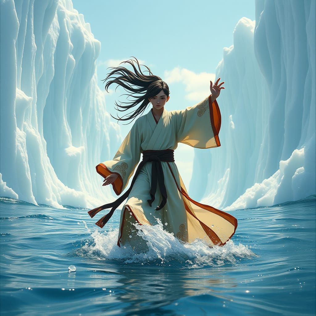 Heroic Anime Water Bender Parting the Mediterranea... - AI Art