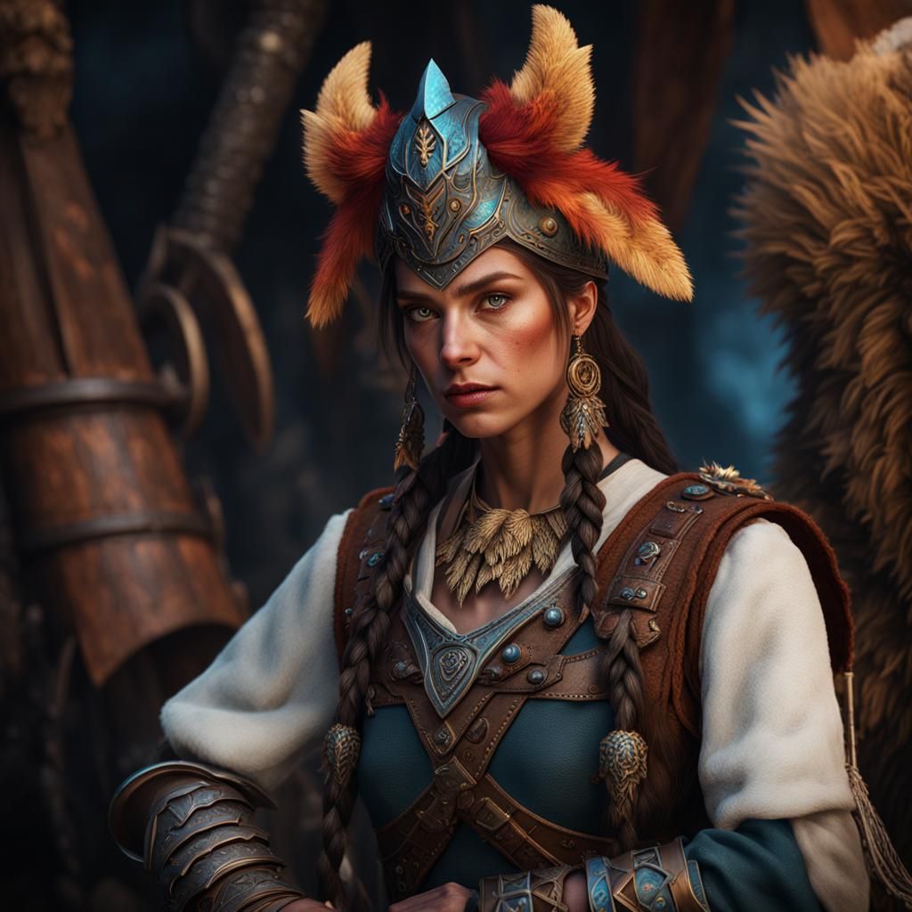 Hyperrealistic portrait of a bugbear woman wearing barbarian armor ...