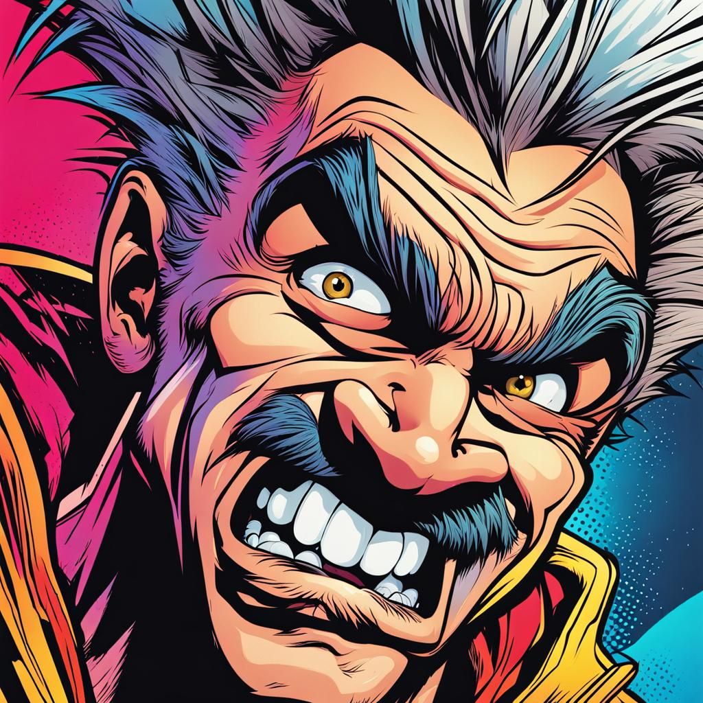 Comical, Skinned Cat-Like Man with Wild Expression - AI Art