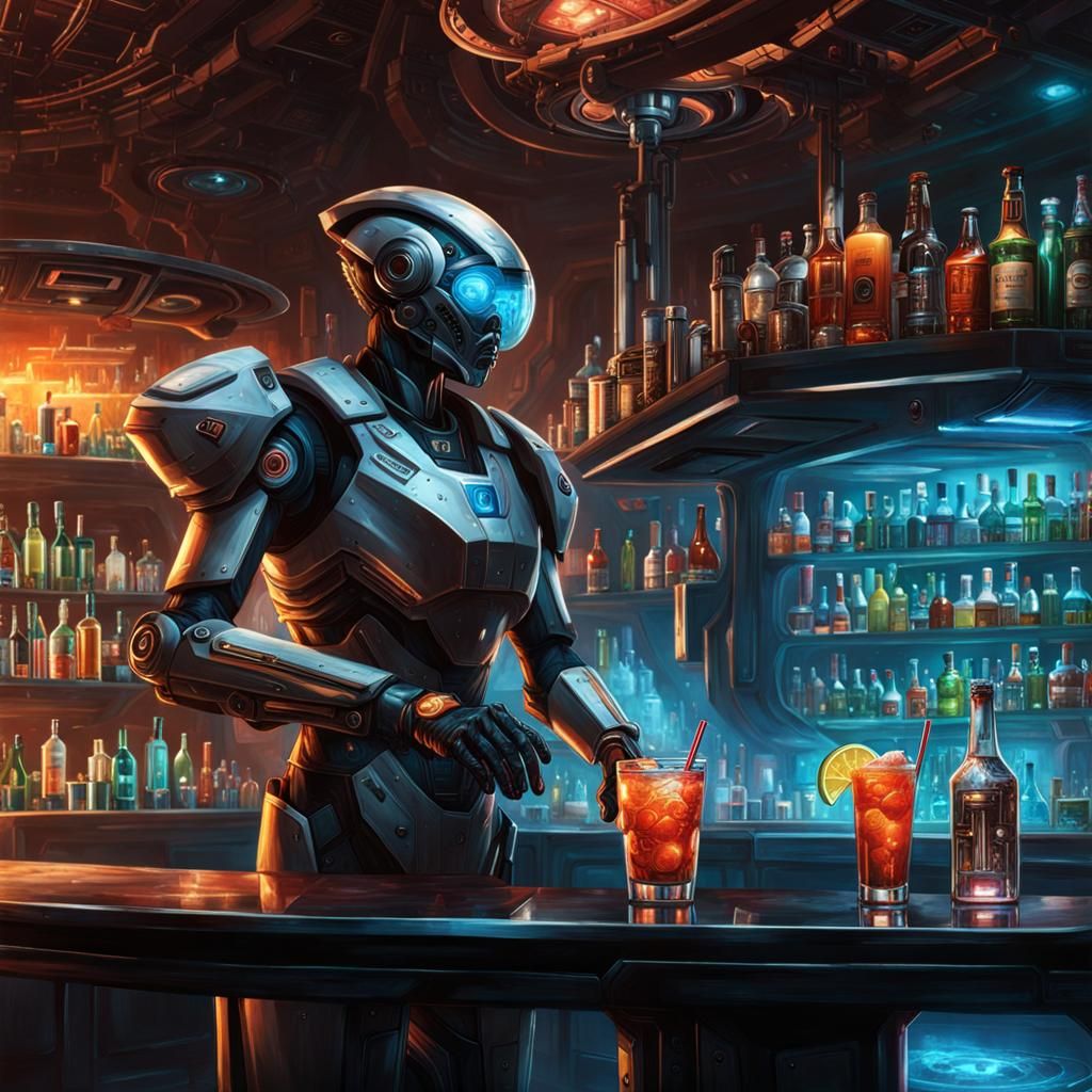 Robot bartender #2 - AI Generated Artwork - NightCafe Creator