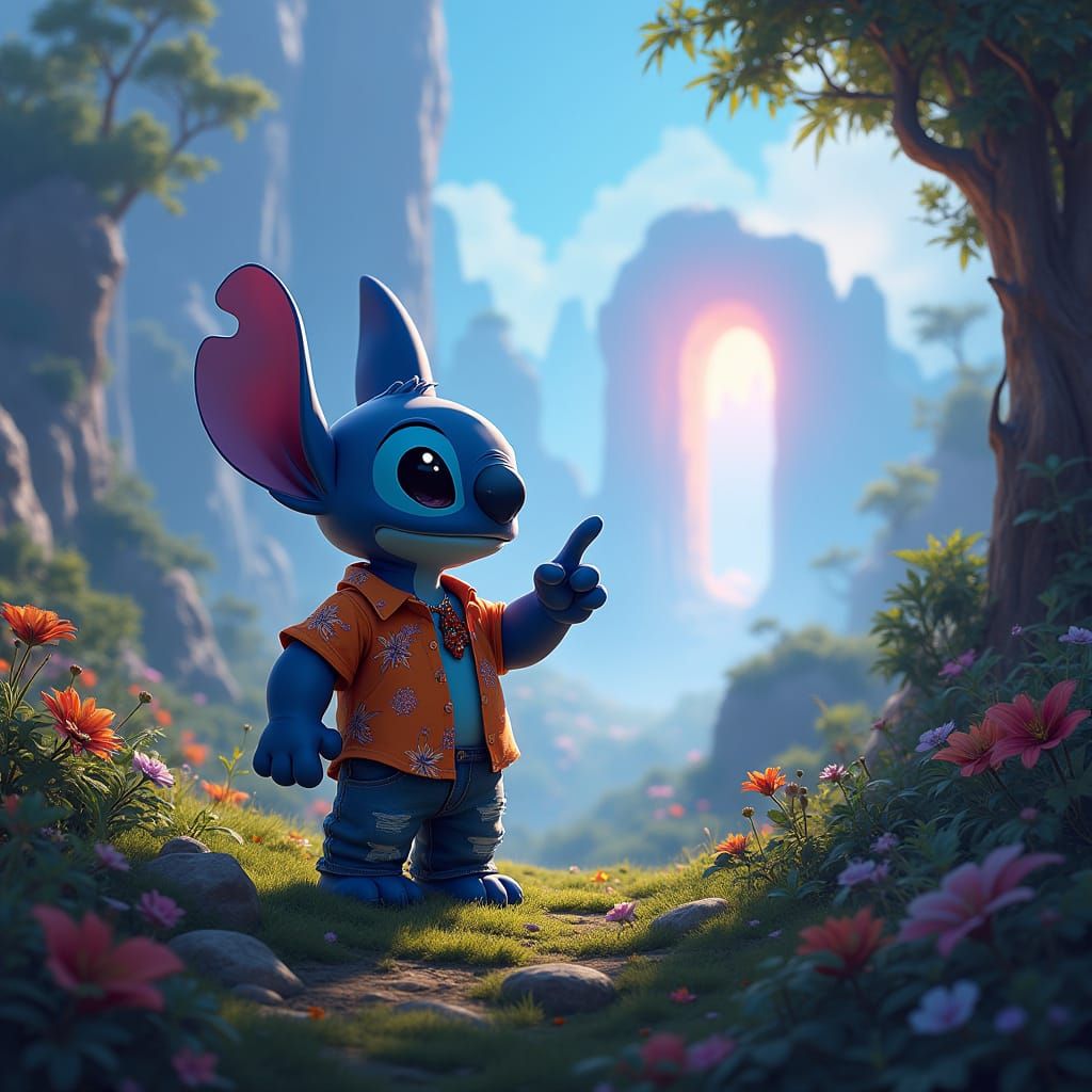 stitch pointing at something - Stitch Points at a Glowing Po...