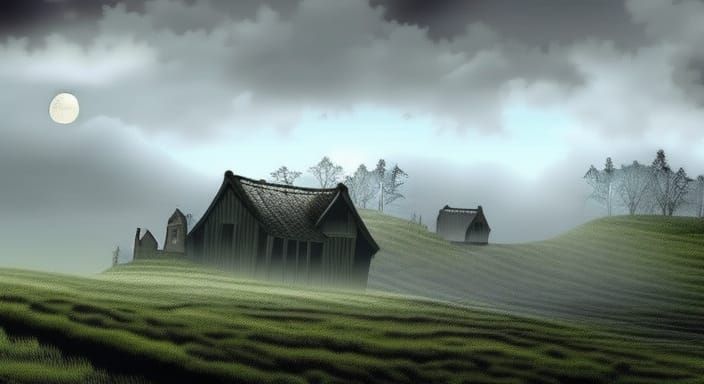 Haunted Countryside Village, cursed, sinister, ominous, night, fullmoon ...