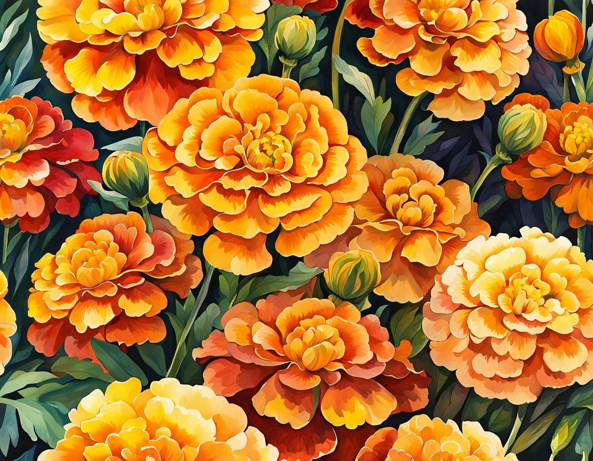 Marigolds Growing - AI Generated Artwork - NightCafe Creator