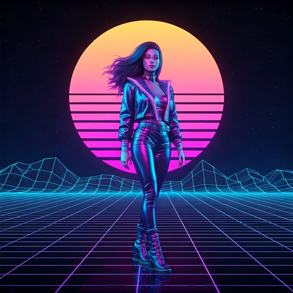 synthwave desert grid - Retro-Futuristic Desert Goddess in N...