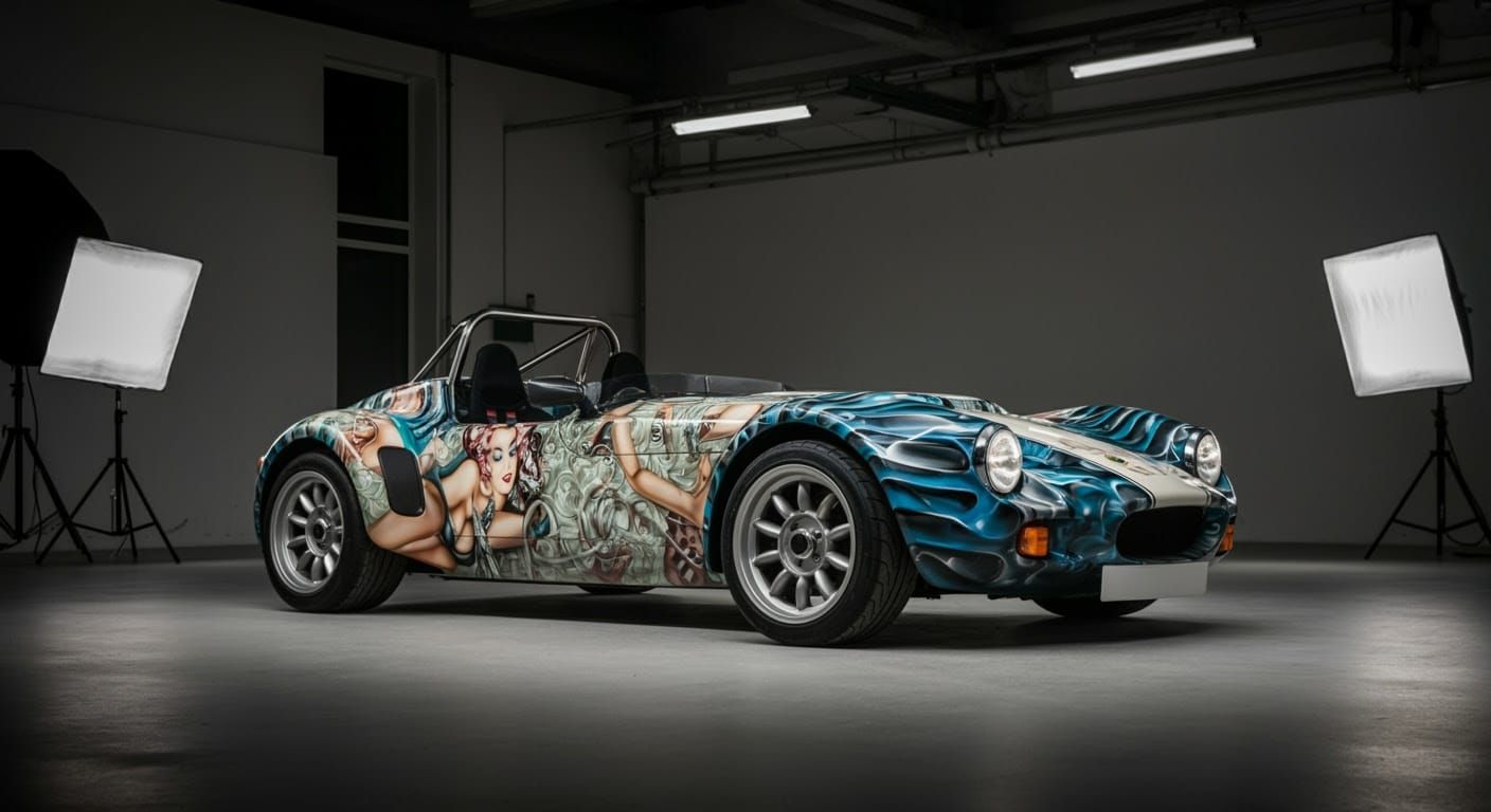 Cyberpunk-Inspired British Track Car in Studio - AI Art