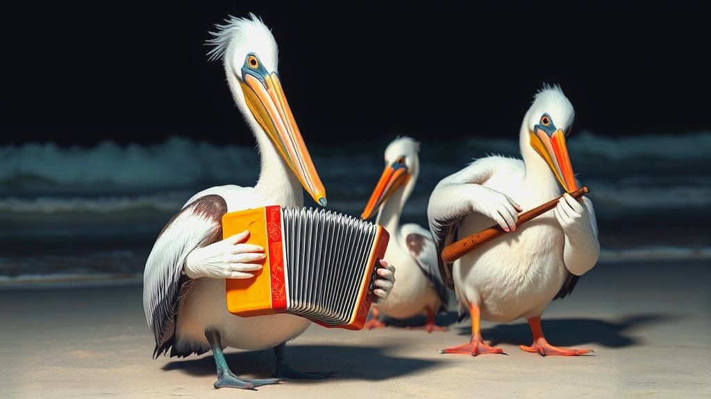 Pelicans Playing Instruments - Pelicans in Music Performance...