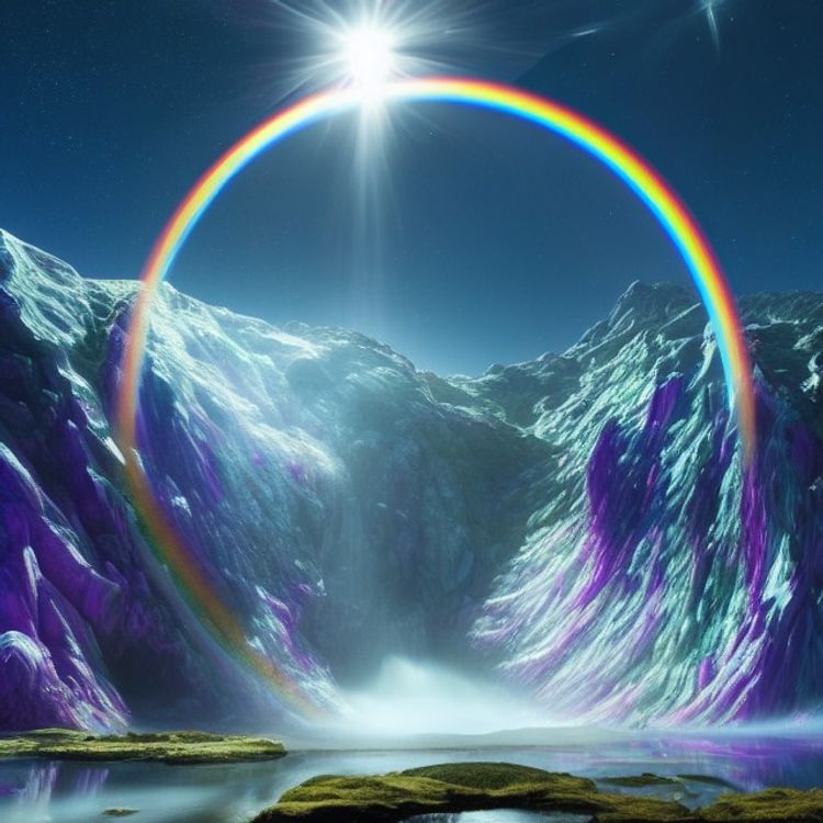 8K 16K Magical crystal mountains waterfall in the middle, mirror, giant ...