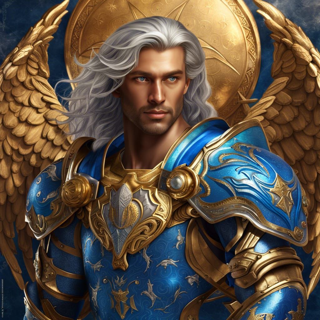an angel sign CAPRICORNIO astrology man in blue golden armor zodiac ...