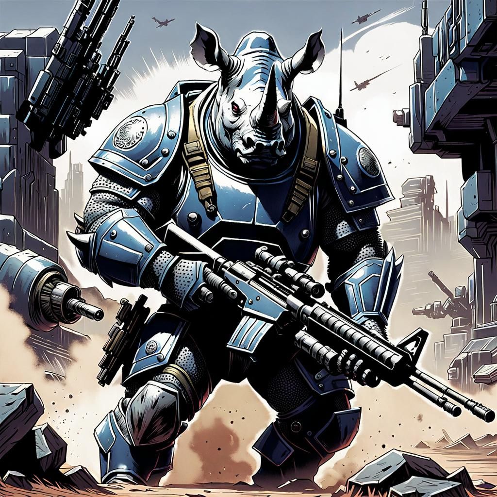 Battle Beast #9 - Rocky Rhino - AI Generated Artwork - NightCafe Creator