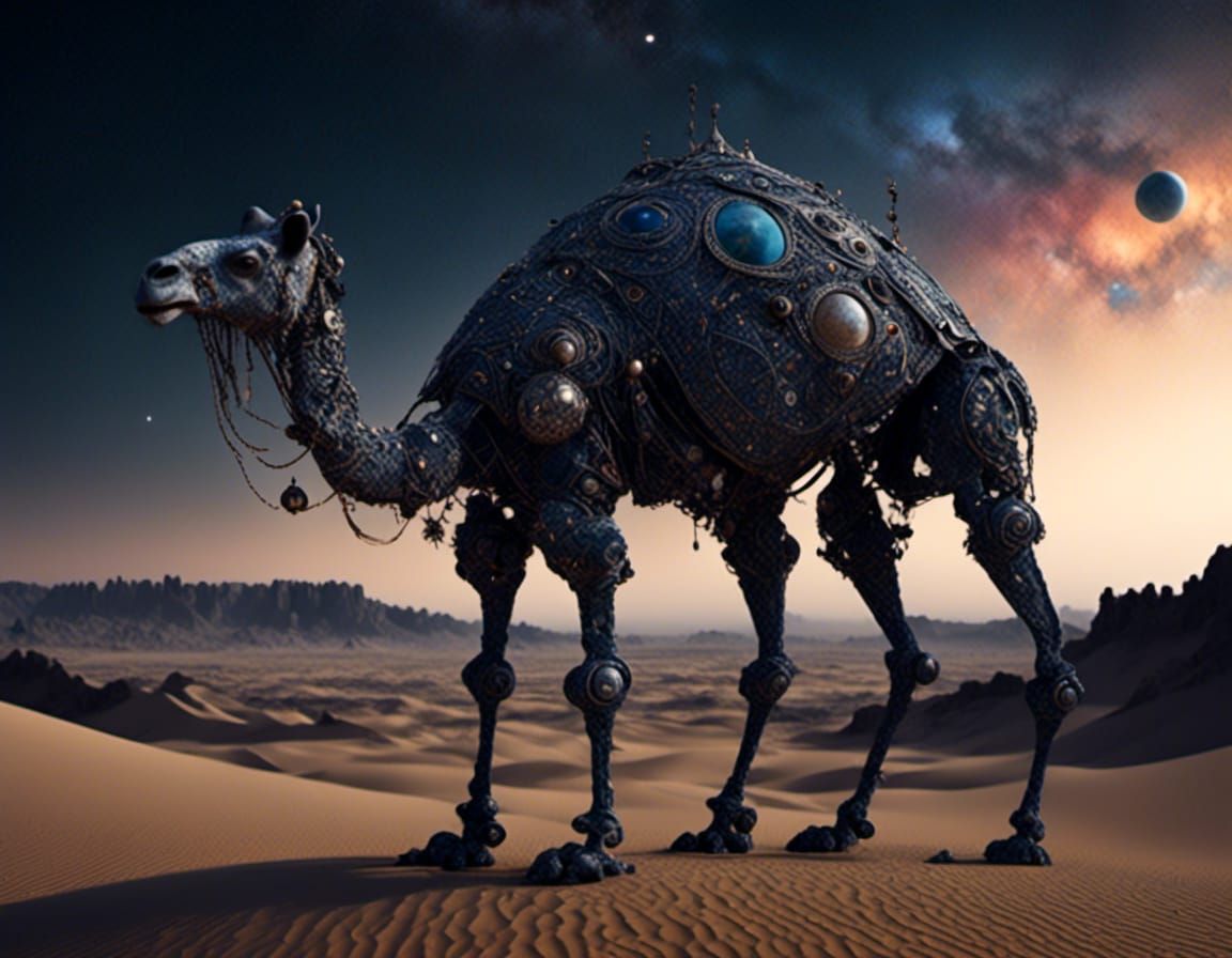 Alien camel-like robot in desert : r/nightcafe
