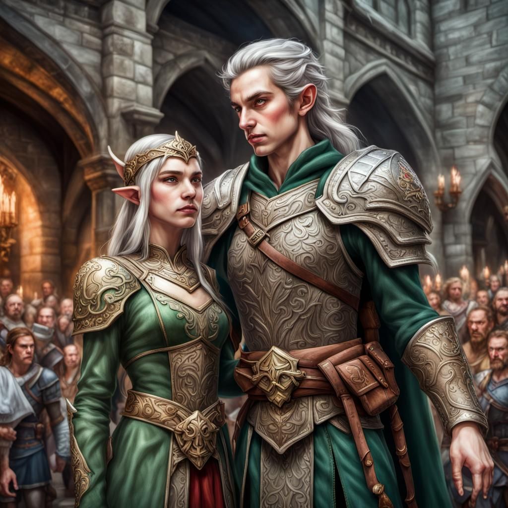 Dungeons and dragons elf prince stands with his warrior princess ...
