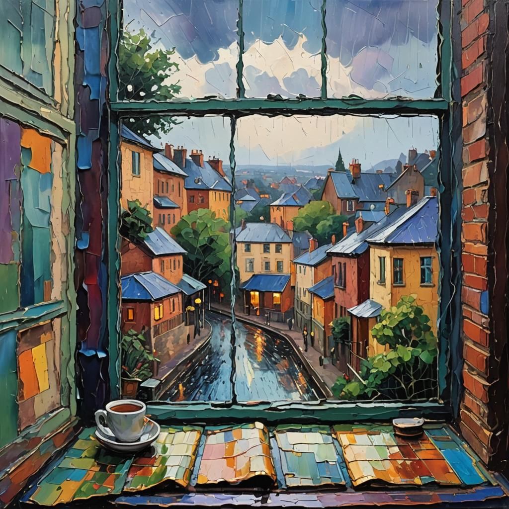 Rainy day looking out the Window neo-impressionism expressionist style ...