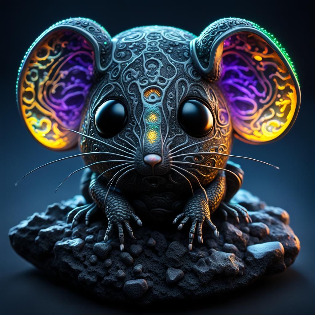Macro photography of an ultrarealistic intricately detailed Chibi Mouse ...