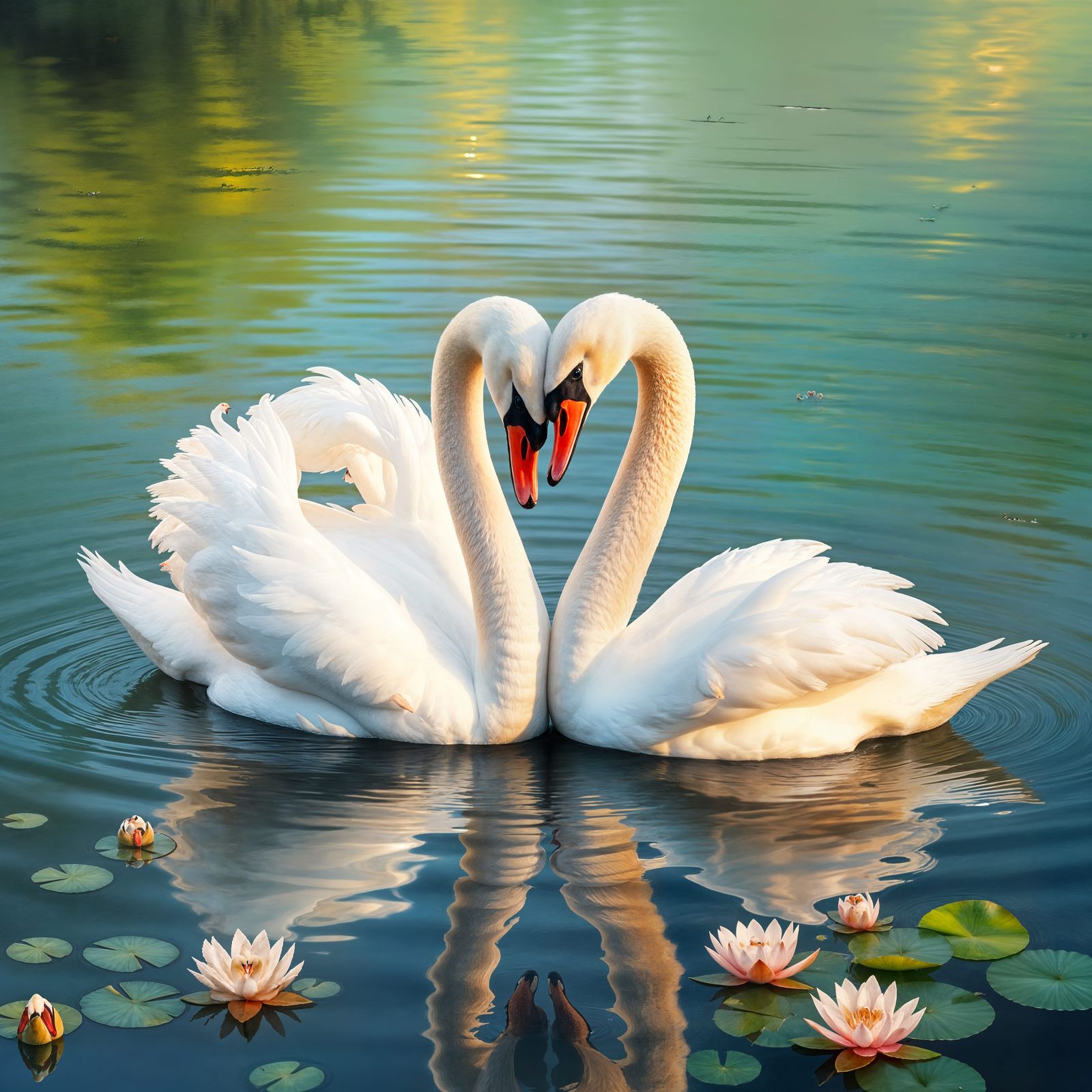Swans Form a Heart on Serene Lake - AI Art