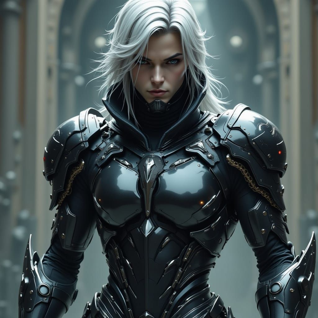 Hyper-Realistic Cyberpunk Raiden in Dark Steel Arm... - AI Art