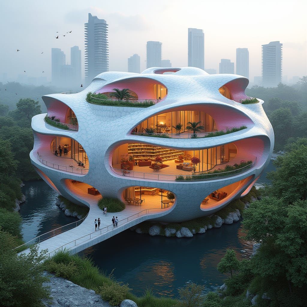Surreal Flower-Shaped Building Blends Organic and ... - AI Art
