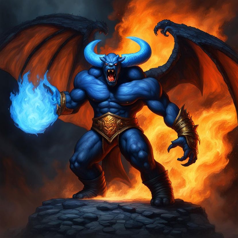 Fire king, balrog, boss, fantasy, blue fire, blue - AI Generated Artwork - NightCafe Creator