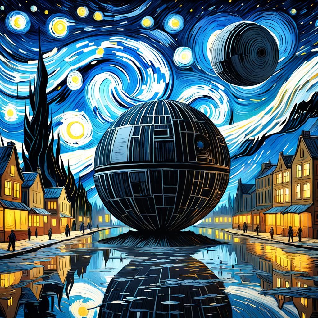 Van Gogh's "Starry Night" with a Death Star in the sky - AI Generated ...