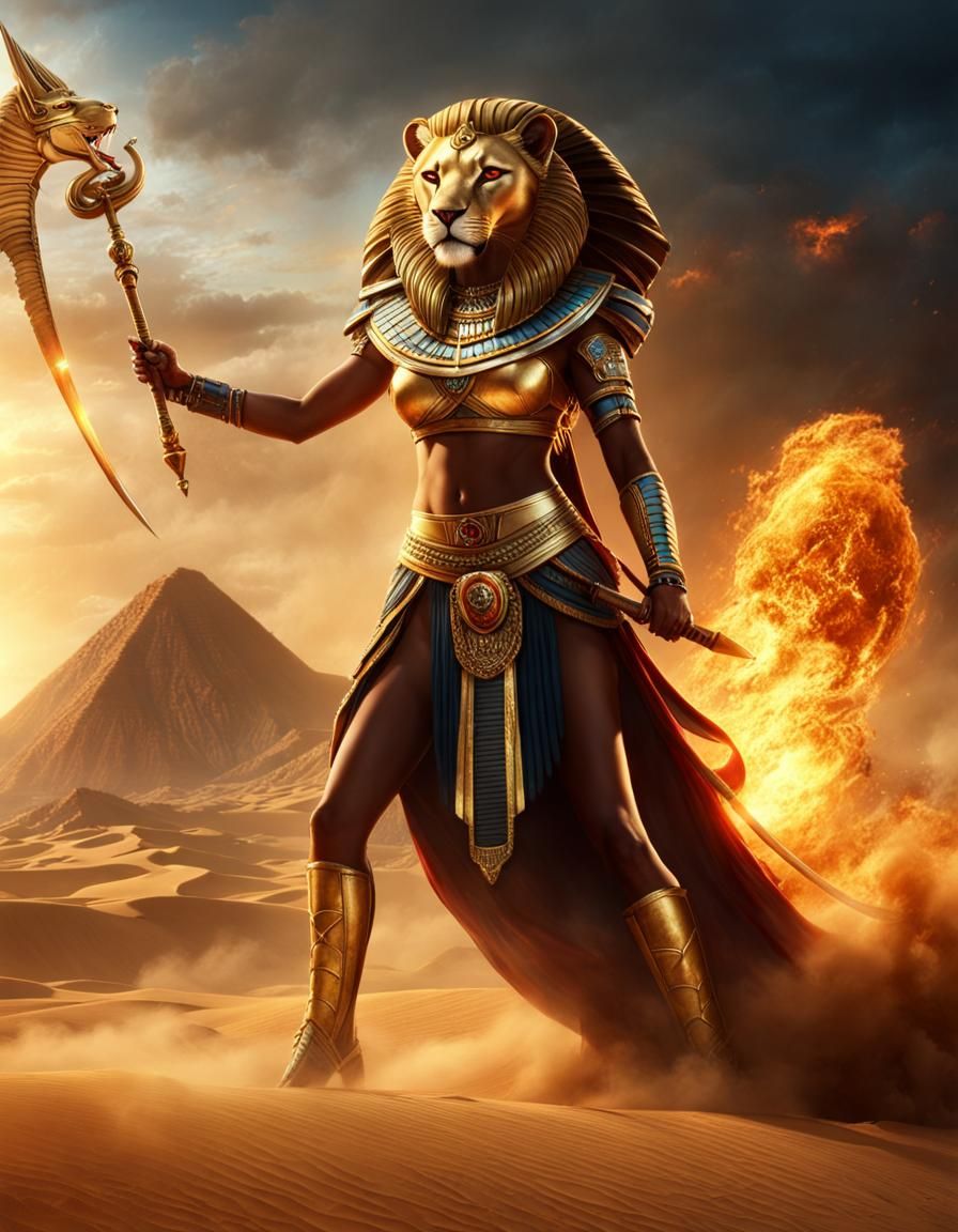 Sekhmet, in battle 3 - AI Generated Artwork - NightCafe Creator