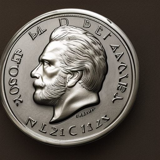 silver coin ,close-up, finely crafted , notched edge, proud old king ...