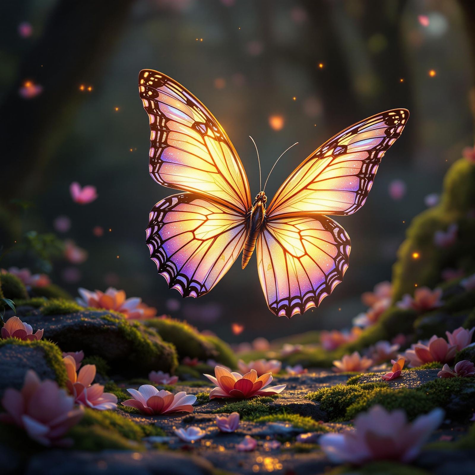 Photorealistic full shot of a butterfly. With opalescent wings that ...