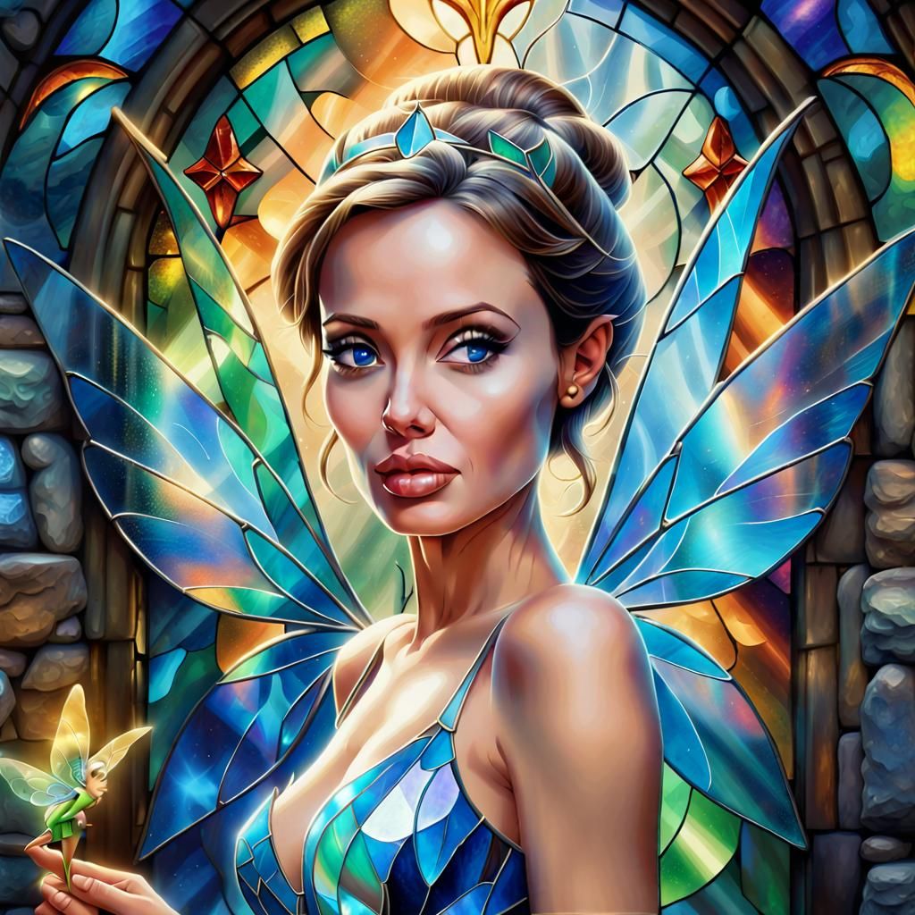 Angelina Jolie as Tinkerbell in stained glass - AI Generated Artwork ...
