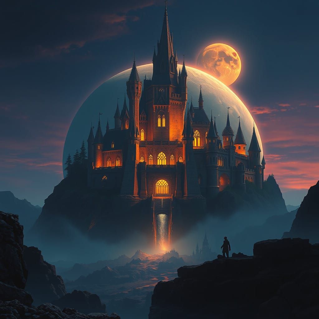 beautiful castle - Ethereal Castle Planet at Sunset in Fanta...