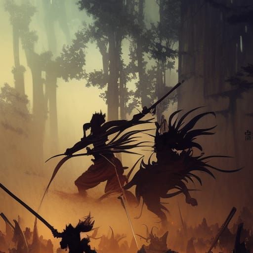 Oni Vs Samurai - AI Generated Artwork - NightCafe Creator