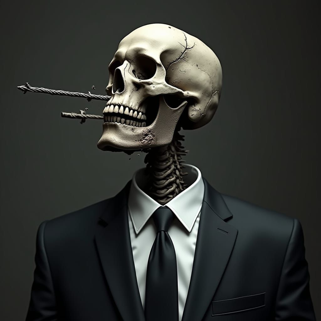 Skull Shattered by Rebar in Gritty Industrial Styl... - AI Art