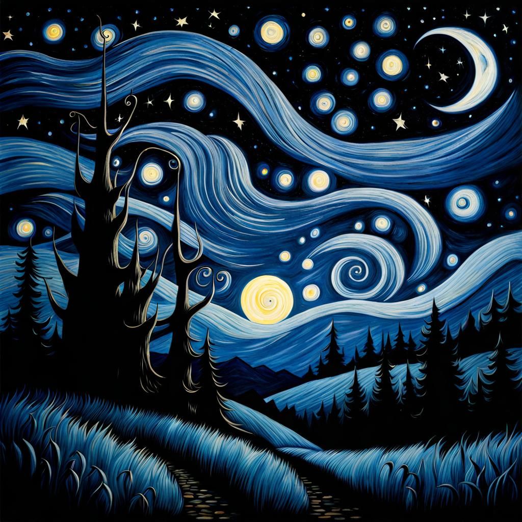 A Spooky "Starry Night" - AI Generated Artwork - NightCafe Creator