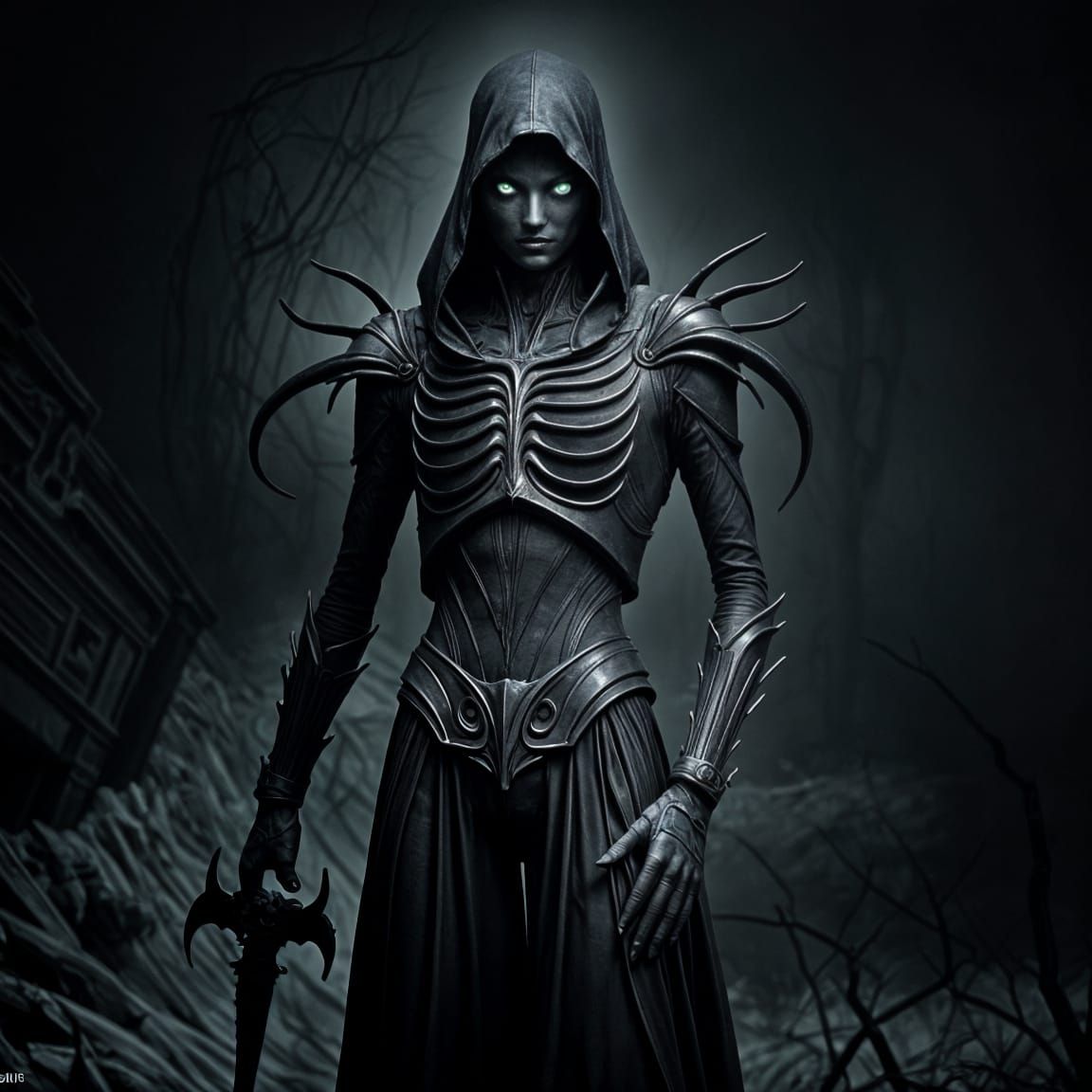 Ethereal Dark Fantasy Figure in Majestic Post-Apoc... - AI Art