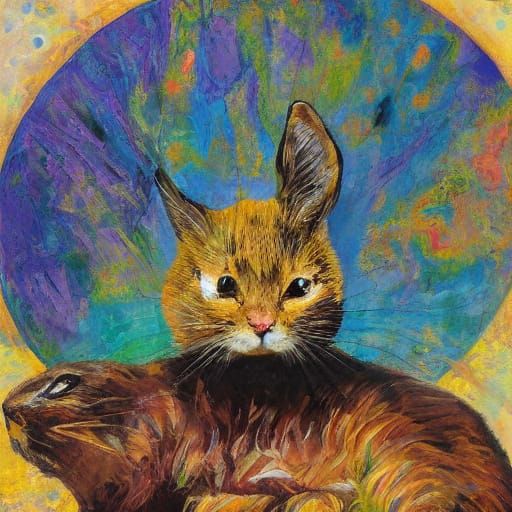 Surreal Mole and Rabbit Portrait with Cat - AI Art