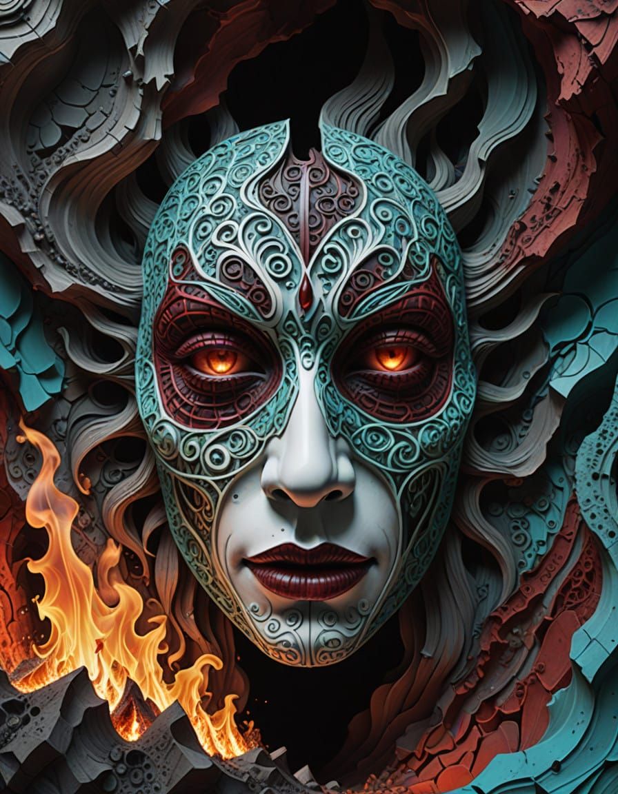 Ethereal Mask Portal to a Dark, Turquoise Cave - AI Art
