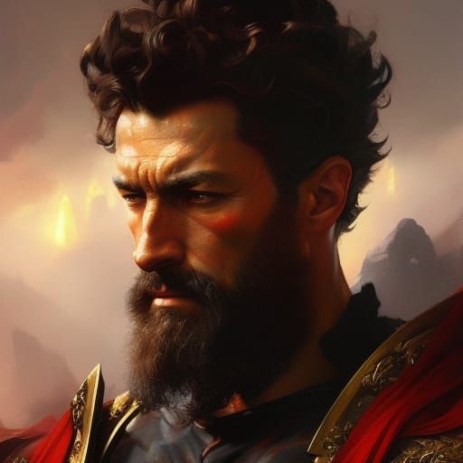 a portrait of a greek mythology man up-close, by artist Greg Rutkowski ...