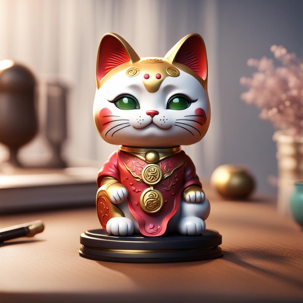 hyperrealistic bobblehead of lucky cat as a cute chibi bobblehead, full ...