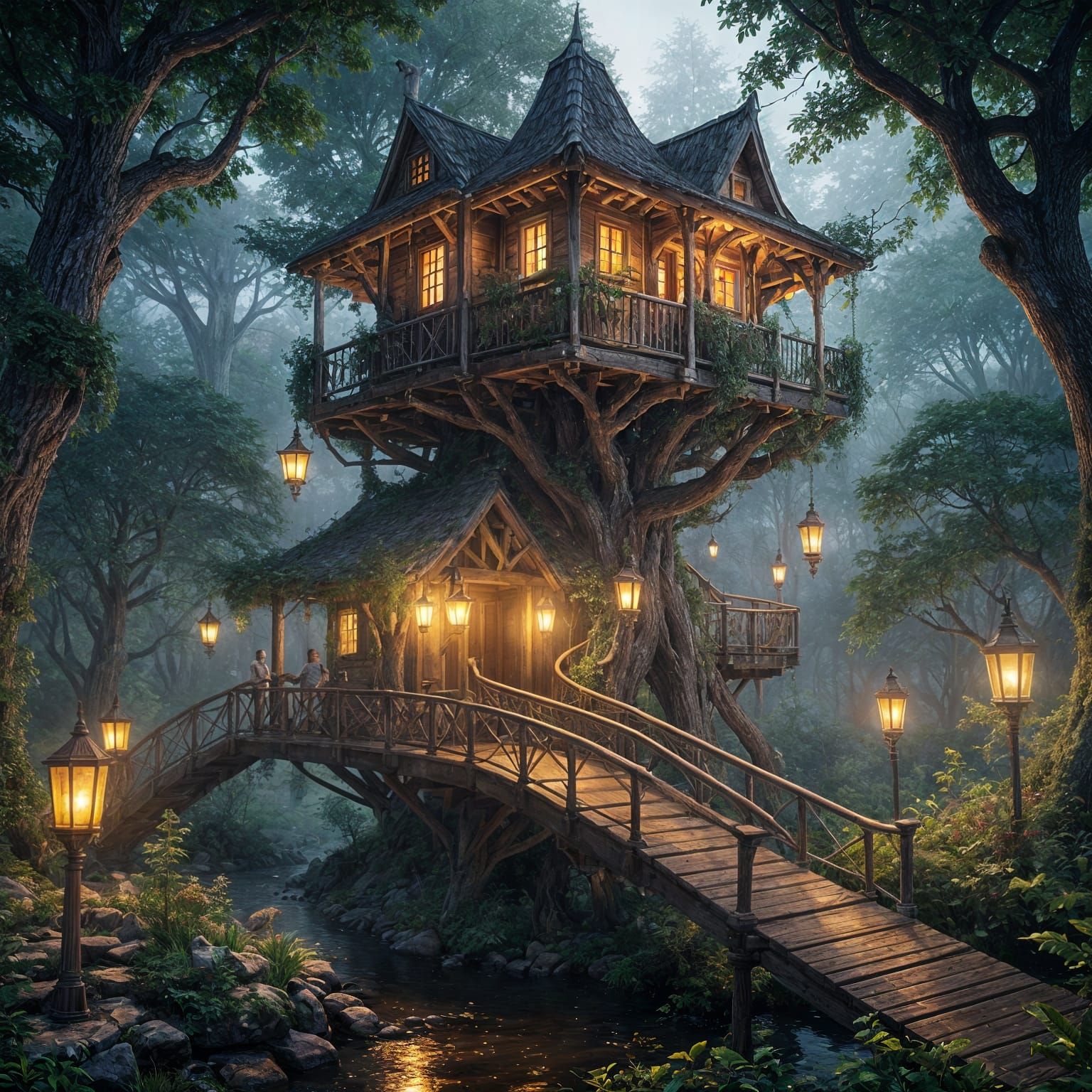 The most [epic treehouse] with bridges between trees and a twisted ...