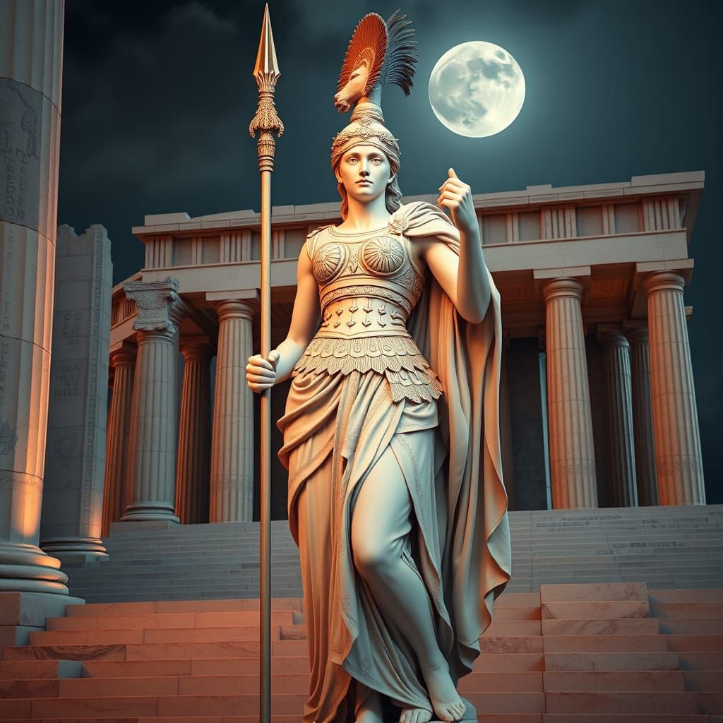 Stoic Female Warrior in Ancient Greek Marble Sculp... - AI Art