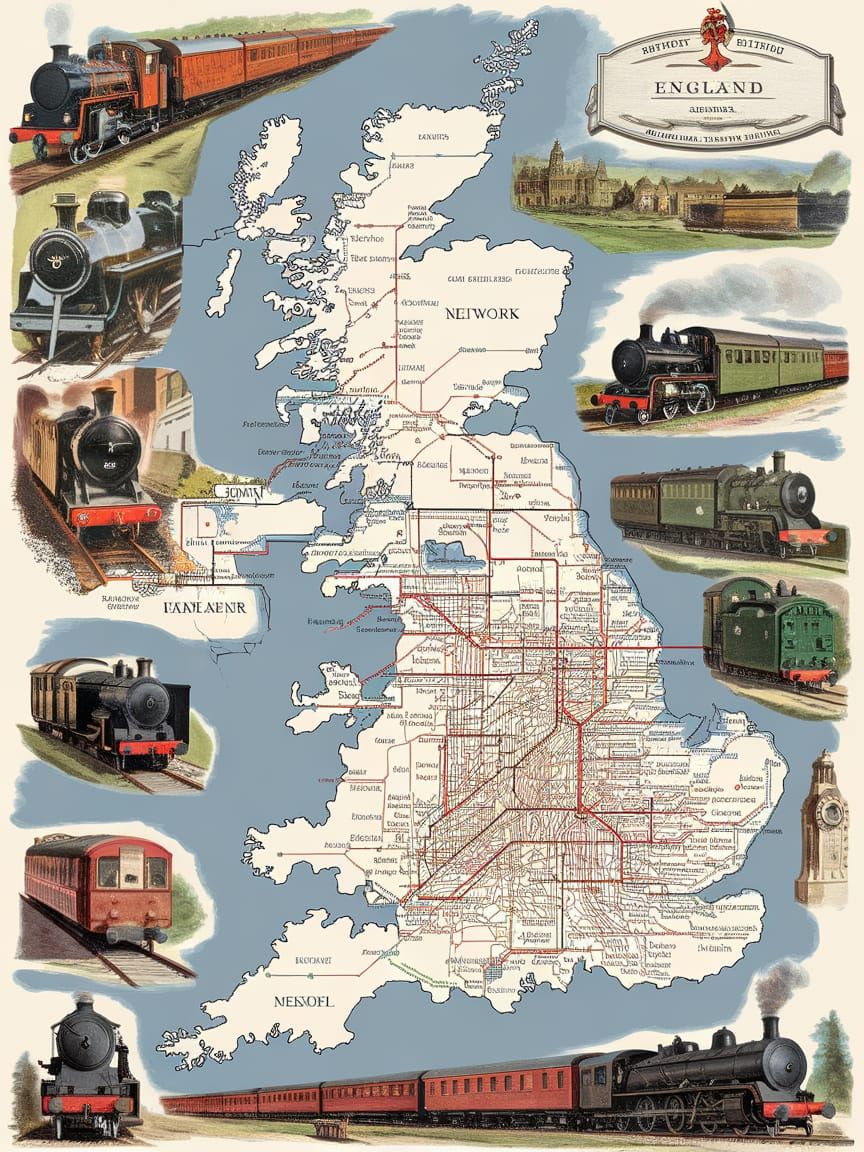 Railway map - Historical 19th-Century England Railway Map in...
