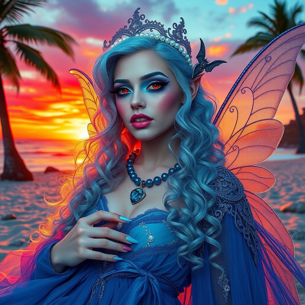Mystical Vampire Fairy Hybrid in Dreamy Sunset Sce... - AI Art