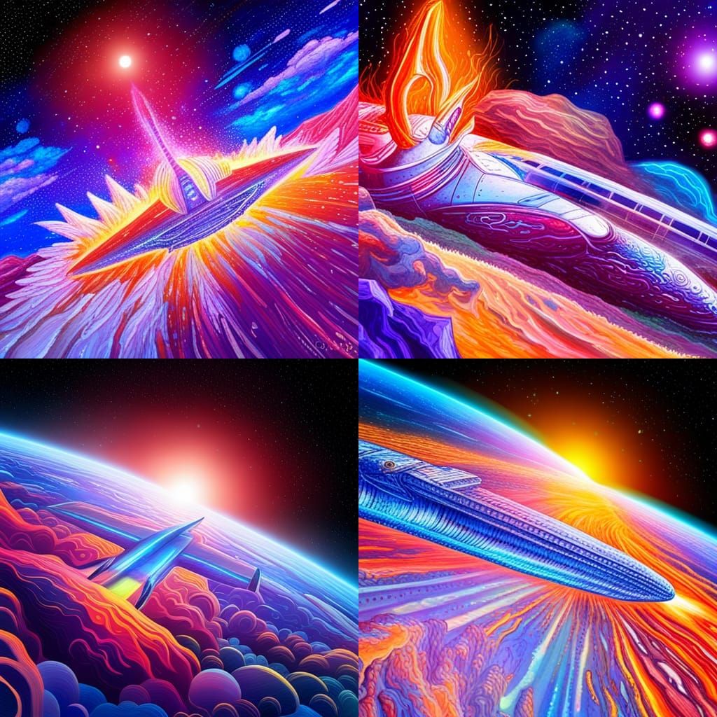 detailed futuristic space ship jetting thru space faster than light 8k ...