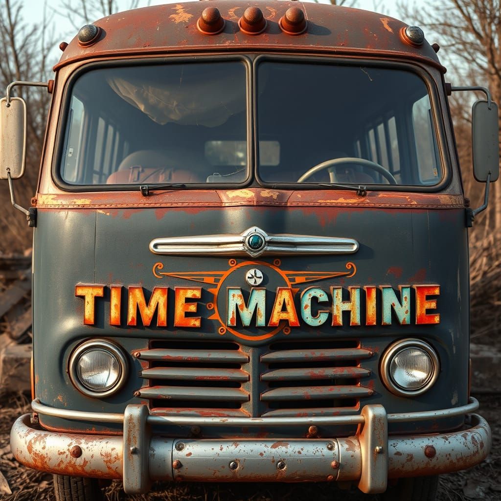 TIME MACHINE. - Vintage Bus Time Machine in Retro-Futuristic...