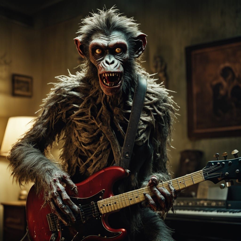 Zombie Monkey Monstrosity Grins Maniacally with Bl... - AI Art