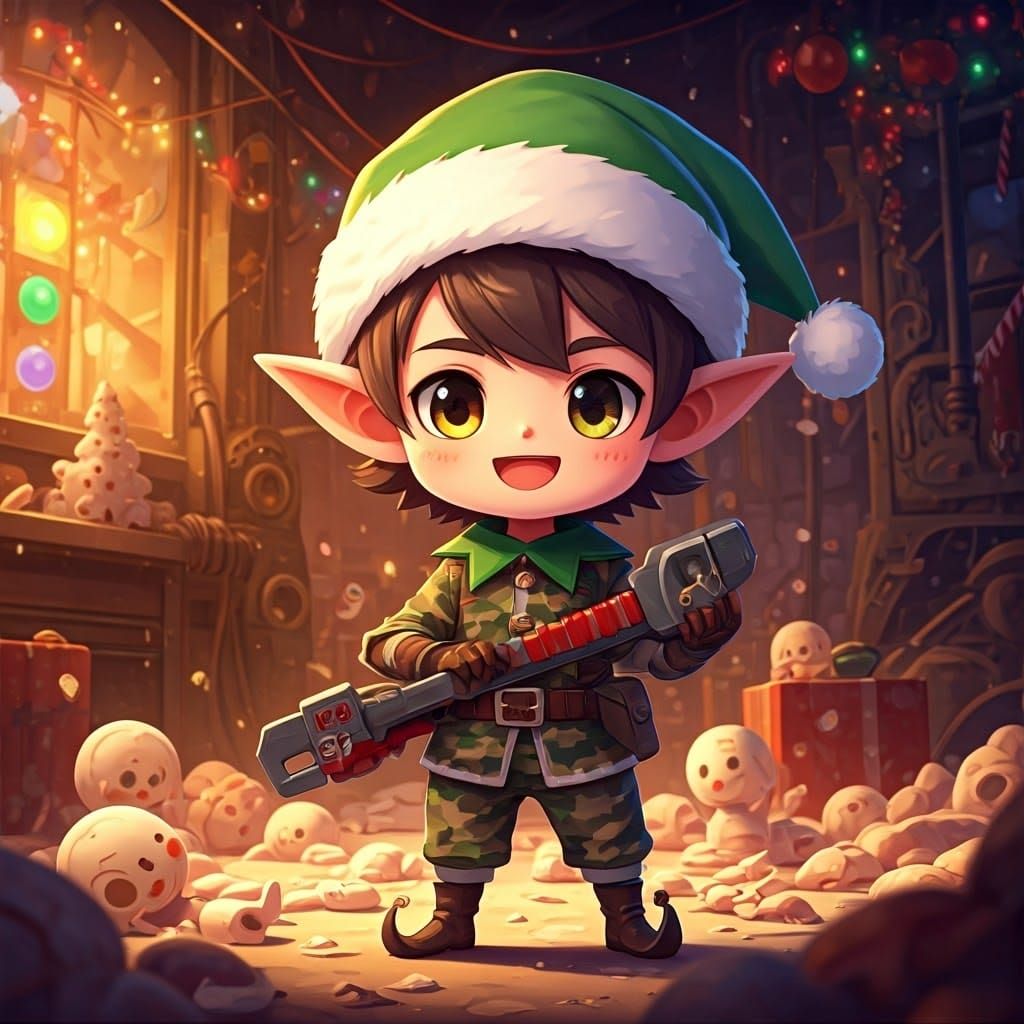 Mischievous Christmas Elf - Joyful Chibi Christmas Elf in Fe...