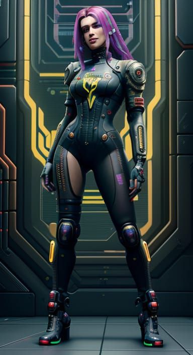 Cyberpunk Lady Golem in Xylograph Style - AI Art